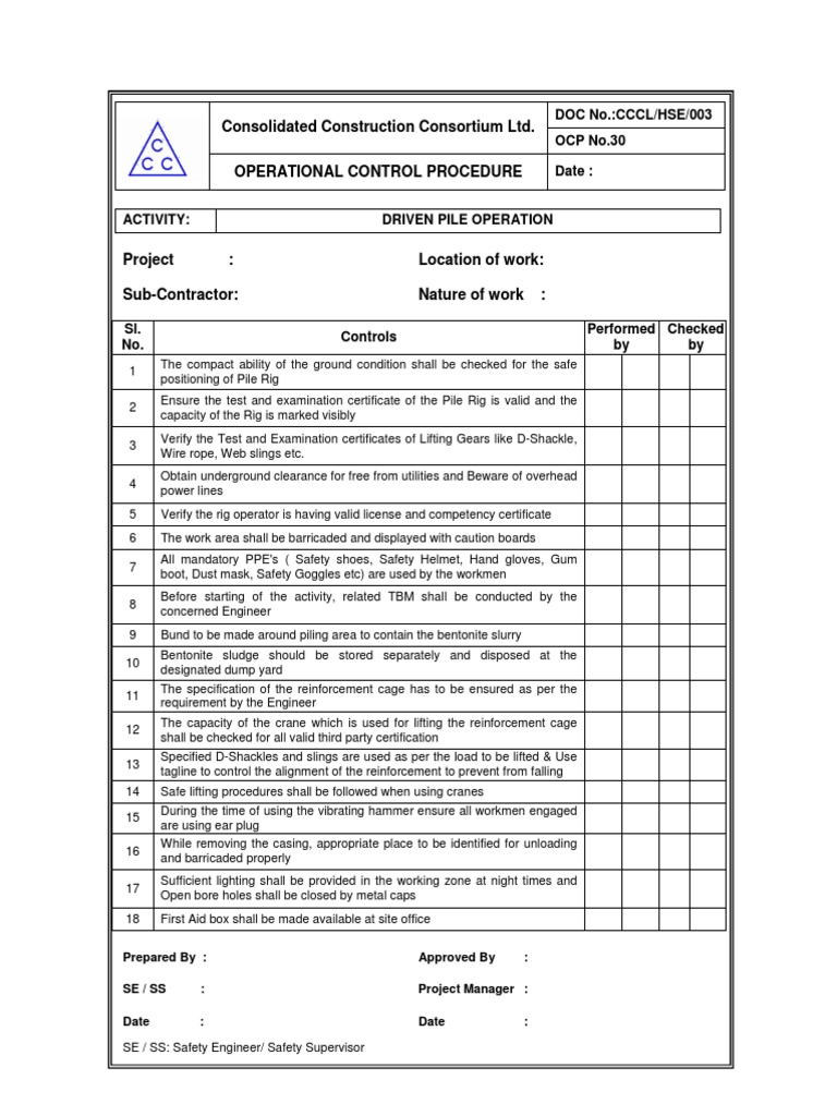 Driven Pile Operation Safety Checklist | PDF | Deep Foundation ...