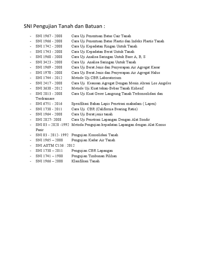 SNI Pengujian Tanah Dan Batuan | PDF