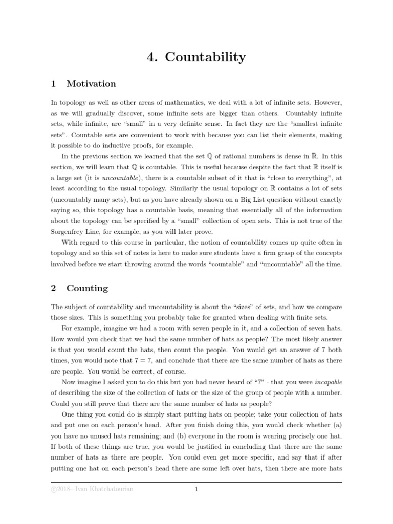 Countability: 1 Motivation | PDF | Set (Mathematics) | Basis (Linear ...