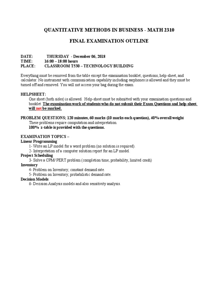 183 - 2310 - Final - Exam - Outline FINAL FINAL | PDF