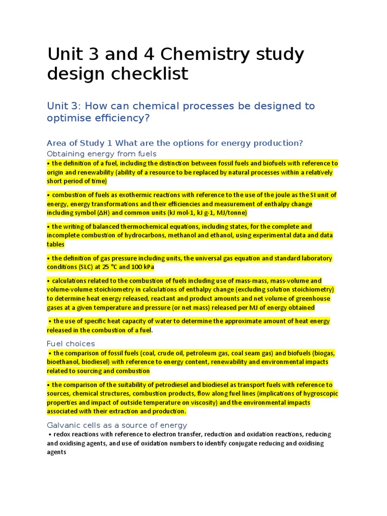 Chemistry Study Design Checklist | PDF | Redox | Chemical Reactions