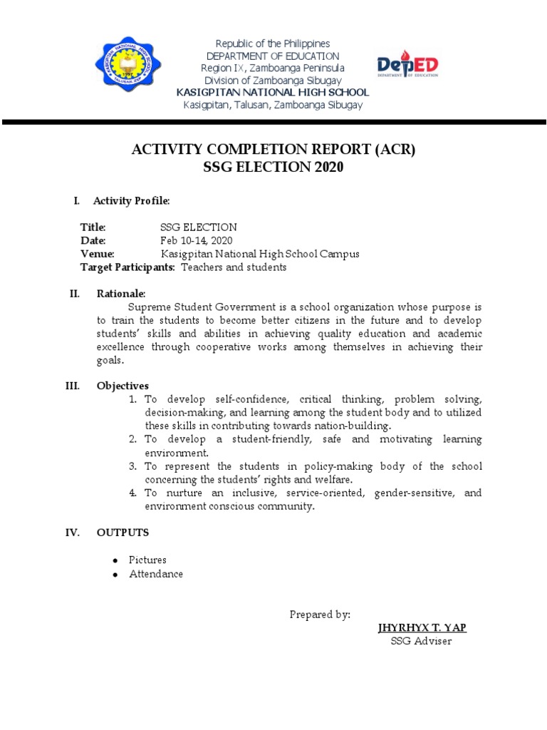 Activity Completion Report (Acr) SSG Election 2020 | Download Free PDF | Government | Learning