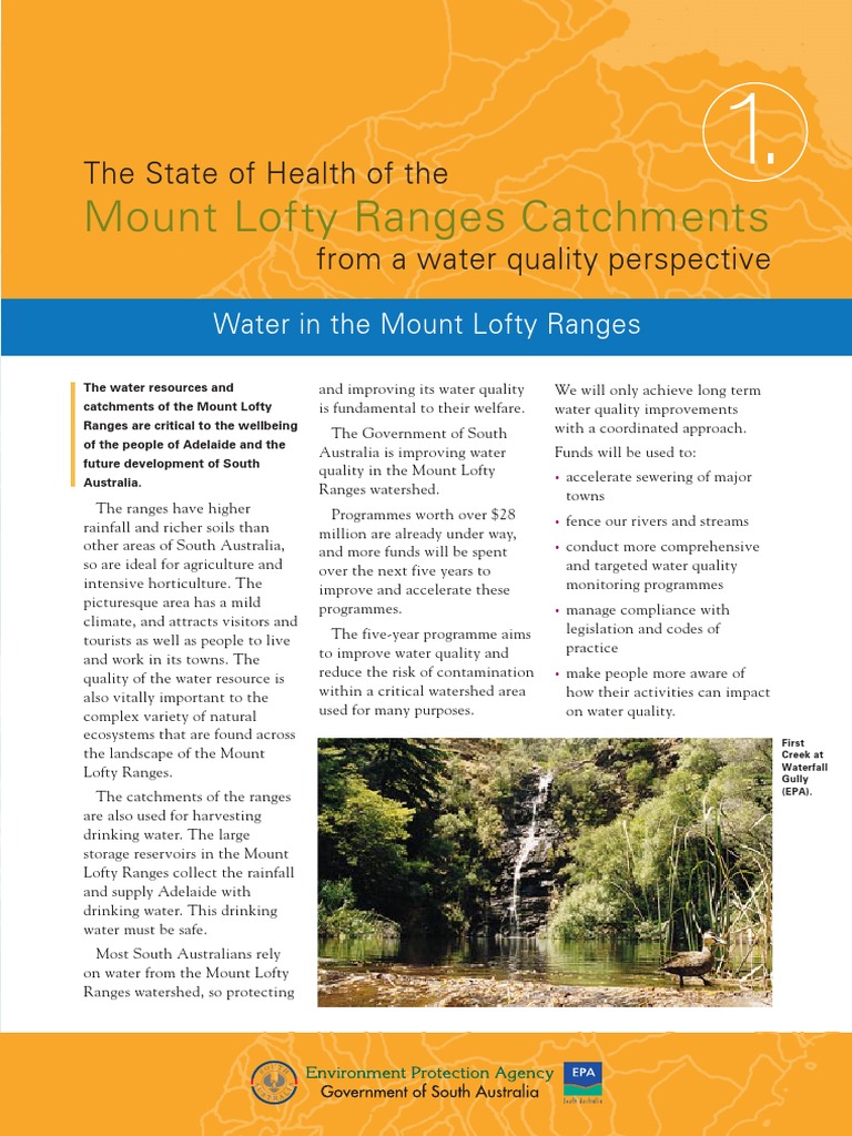 Mount Lofty Ranges Catchments: The State of Health of The | PDF | Water Quality | Adelaide