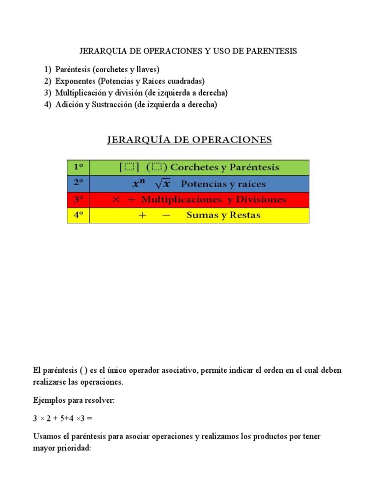 Jerarquia de Operaciones y Uso de Parentesis | PDF