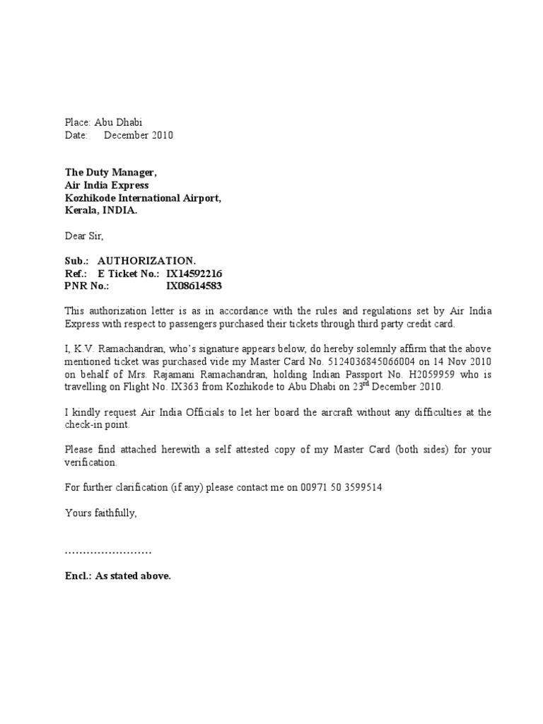 Authorization Letter for Air India Express Flight | PDF | Government ...