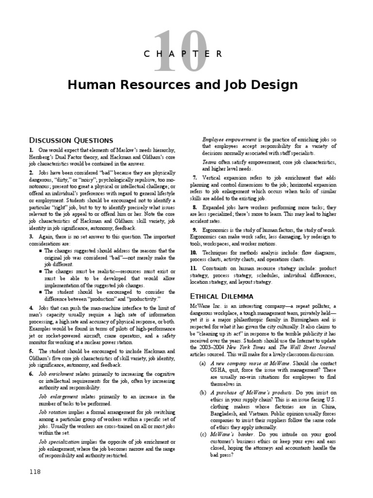 Human Resources and Job Design: Iscussion Uestions | PDF | Human ...