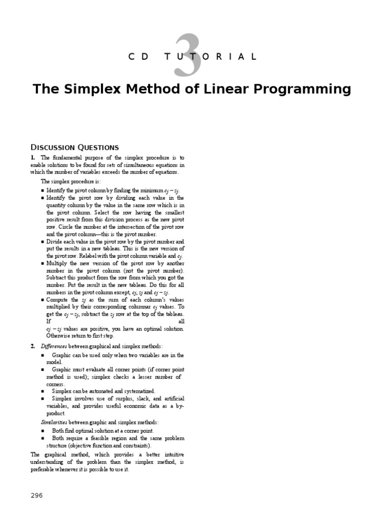 The Simplex Method of Linear Programming: CD Tutorial | PDF | Systems Analysis | Mathematical ...