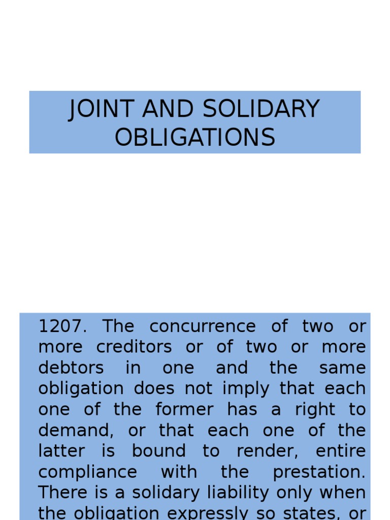 Joint and Solidary Obligations | PDF | Debtor | Law Of Obligations