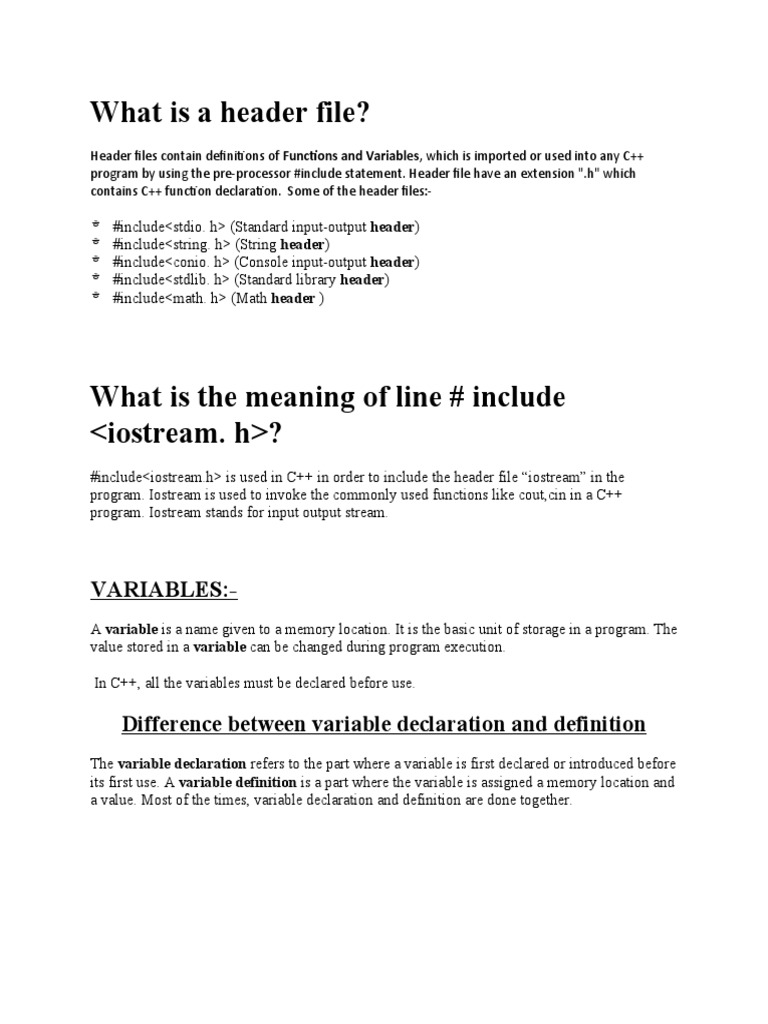 What Is A Header File?: Variables | PDF | Data Type | Boolean Data Type