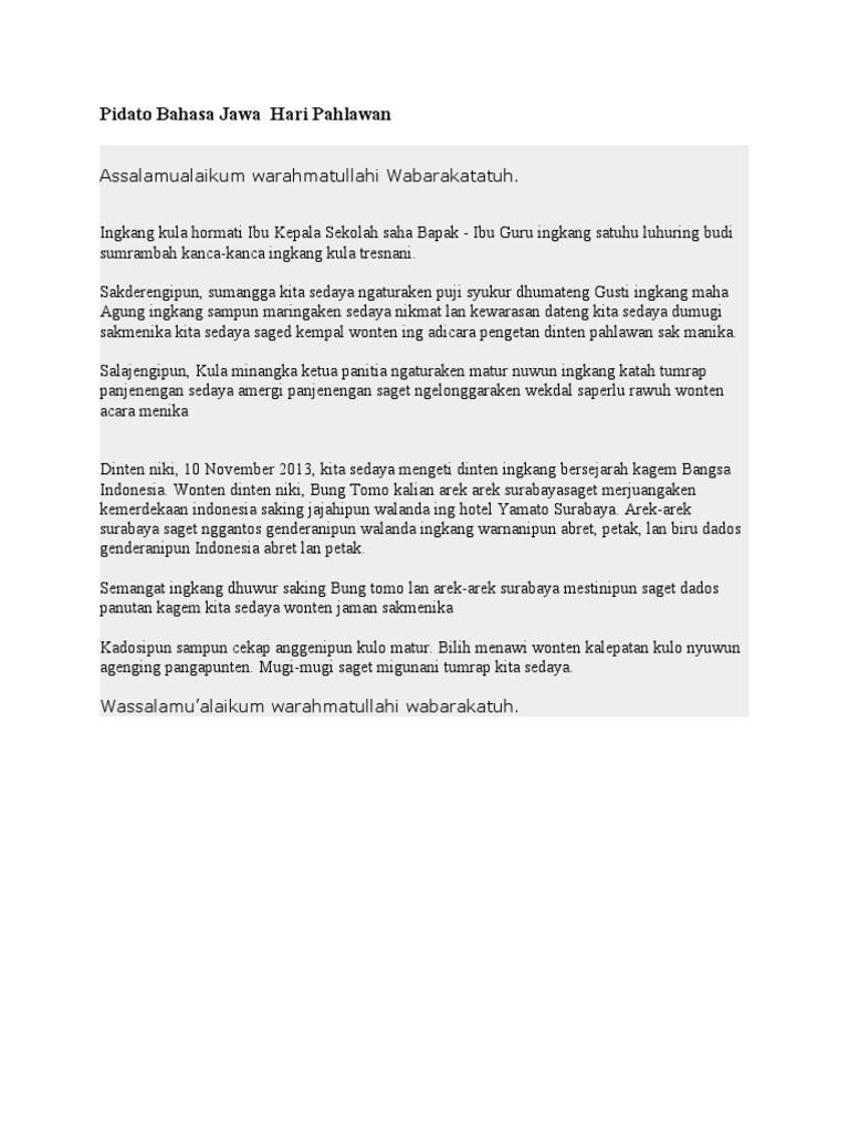 Pidato Bahasa Jawa Hari Pahlawan | PDF