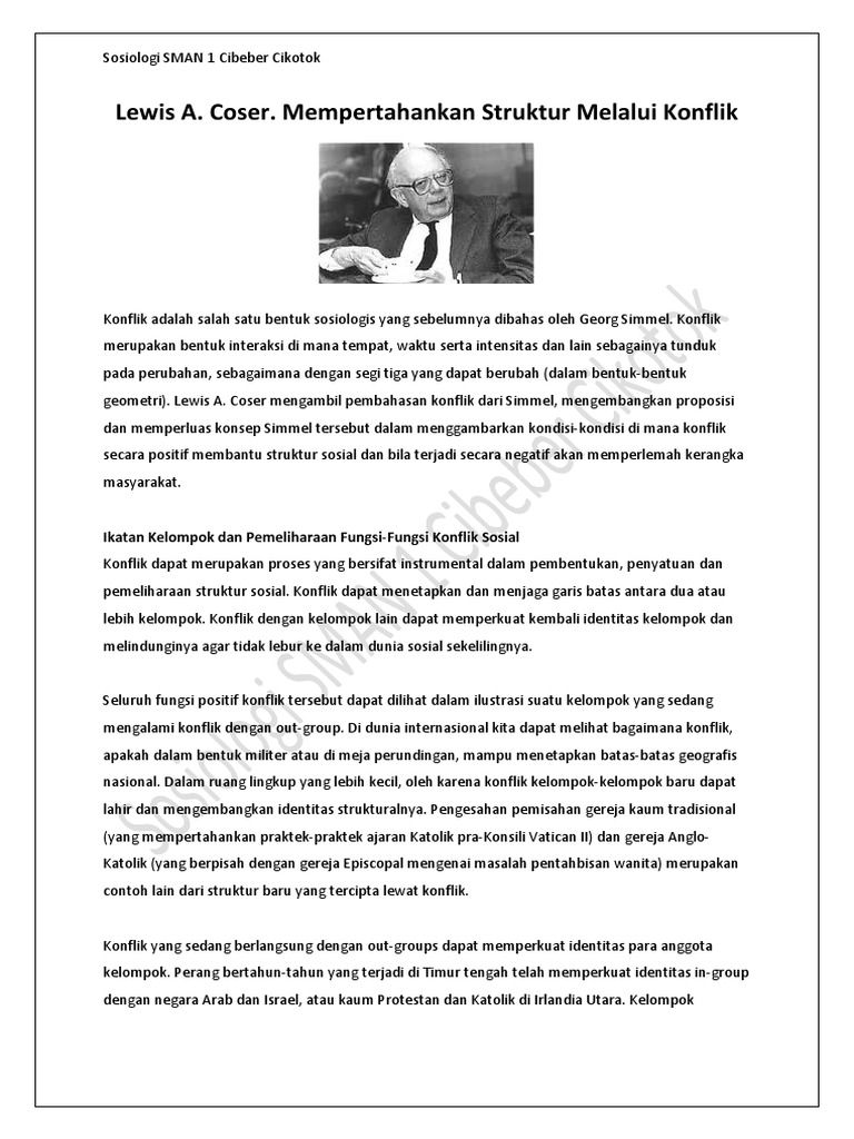 Lewis A. Coser. Mempertahankan Struktur Melalui Konflik PDF | PDF