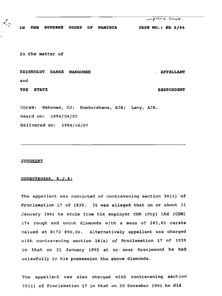 In The Supreme Court Of Namibia Case No.: Sa 2/93 | Right To A Fair ...