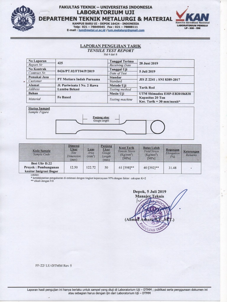 Hasil Uji Tarik Besi | PDF