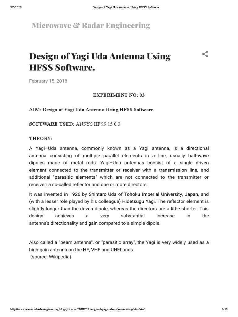 Design of Yagi Uda Antenna Using HFSS Software | PDF | Wireless ...