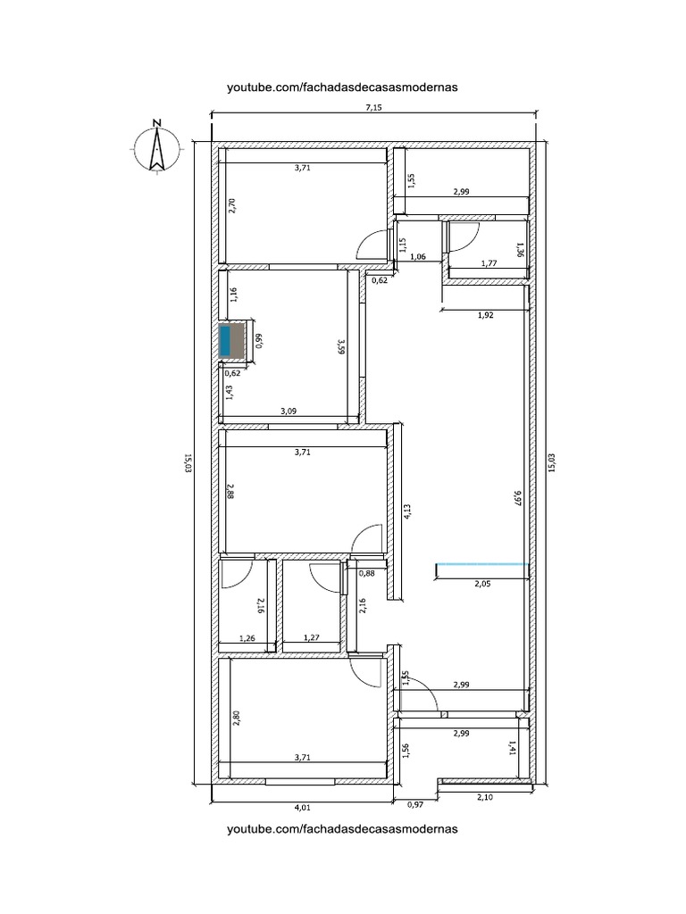 Plano de Casa de 7x15 Metros Con 3 Dormitorios PDF | PDF