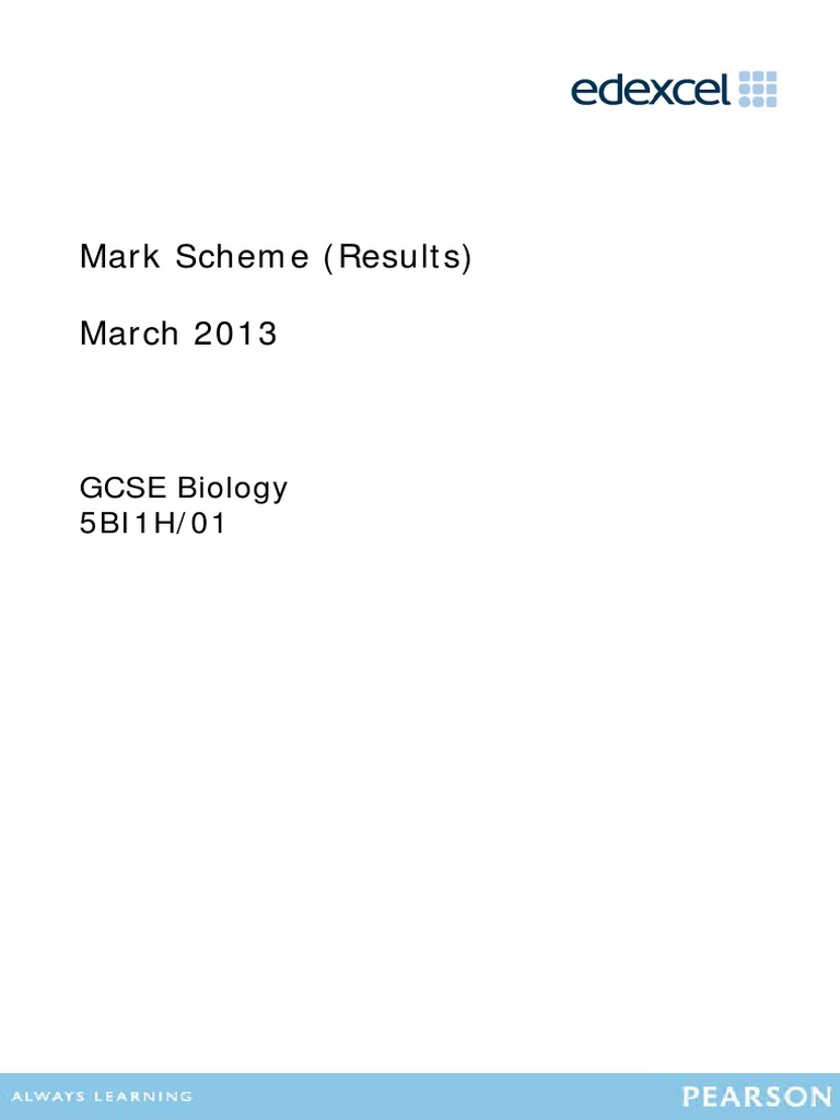 Mark Scheme (Results) March 2013: GCSE Biology 5BI1H/01 | PDF ...