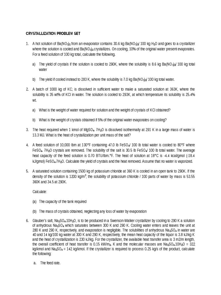Crystallization Prob Set PDF | PDF | Crystallization | Solubility