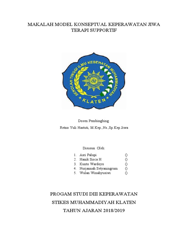 Makalah Model Konseptual Keperawatan Jiwa Terapi Supportif | PDF | Karier & Perkembangan ...
