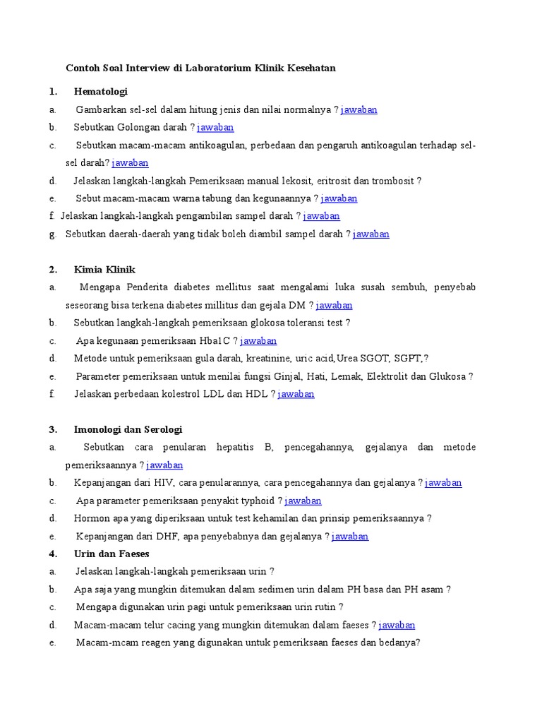Contoh Soal Interview Di Laboratorium Klinik Kesehatan | PDF