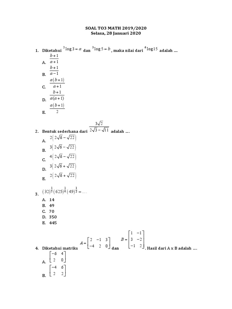 Soal To3 Un Math 2019-2020 Fix | PDF