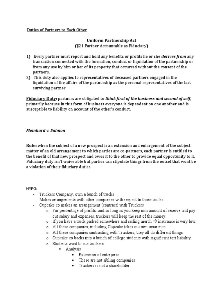 Uniform Partnership Act: Meinhard v. Salmon | PDF | Partnership | Fiduciary