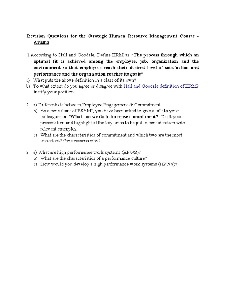 Revision Questions | PDF | Human Resource Management | Applied Psychology
