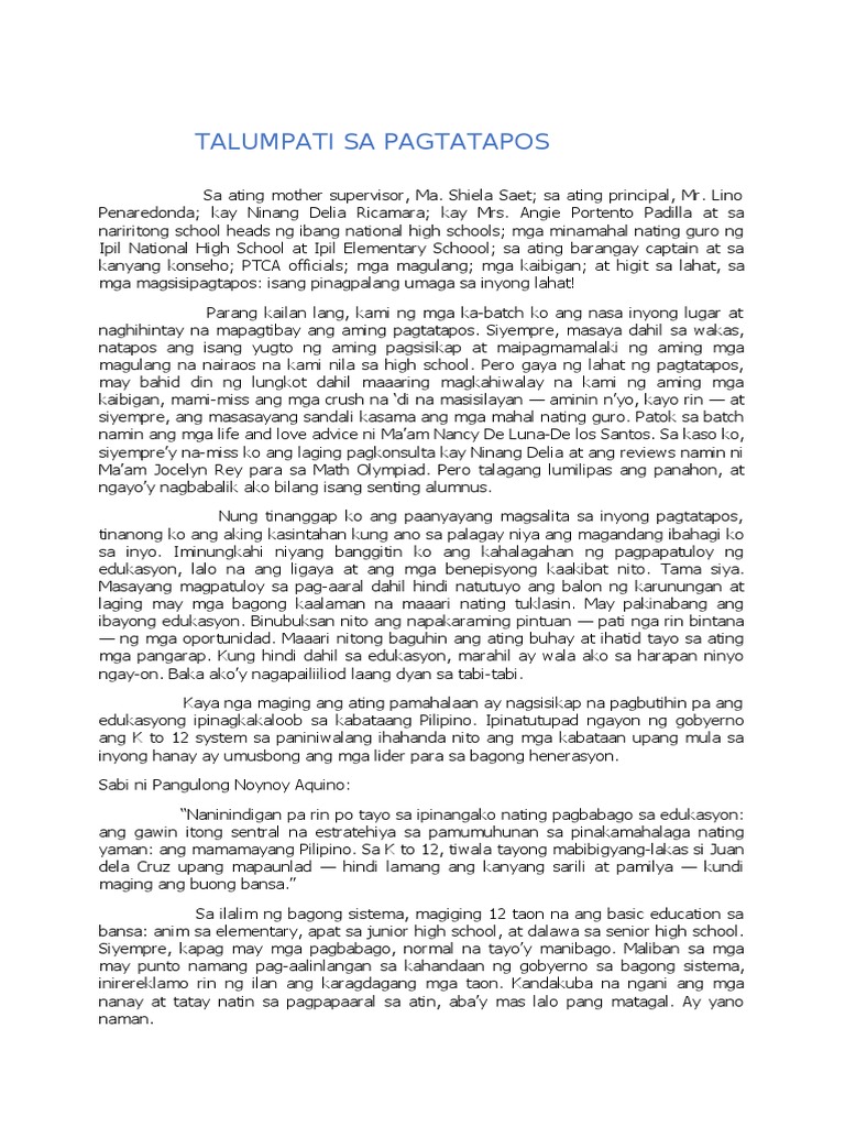 Mga Halimbawa NG Talumpati | PDF