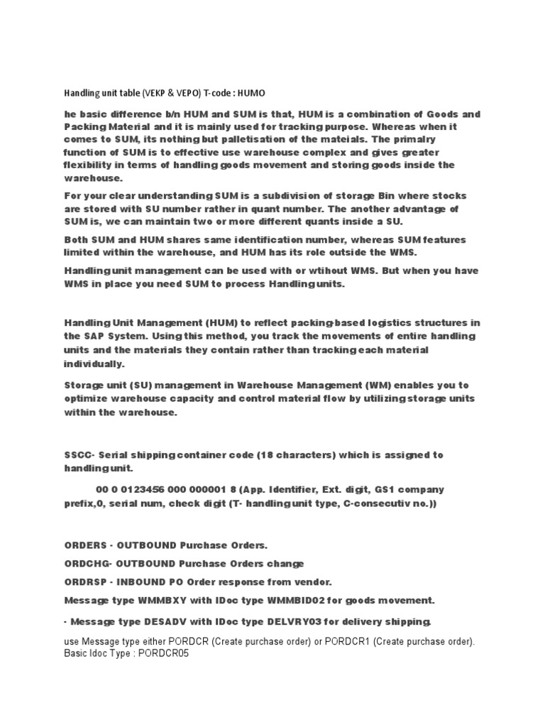 Handling Unit Table (VEKP & VEPO) T-Code: HUMO | PDF | Scrum (Software ...