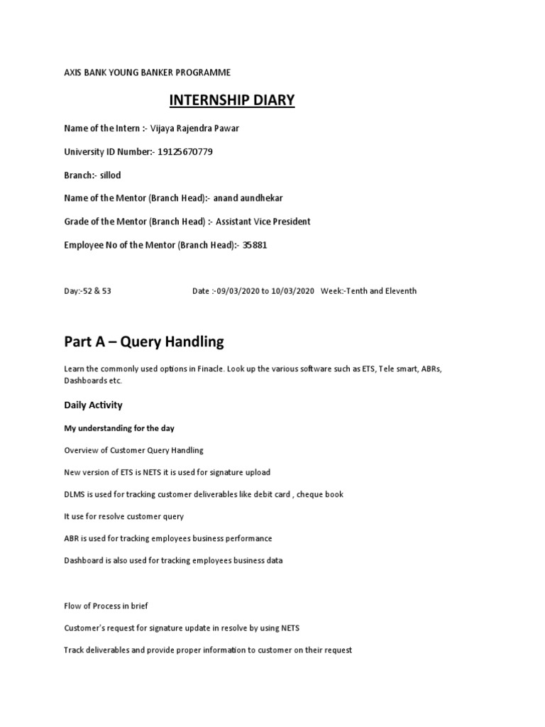 Internship Diary: Daily Activity | PDF | Cheque | Personal ...