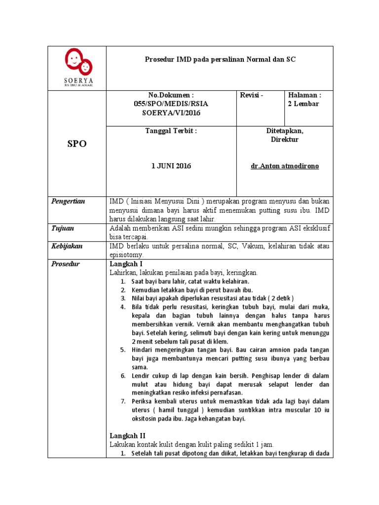 Prosedur Imd Pada Persalinan Normal Dan SC | PDF