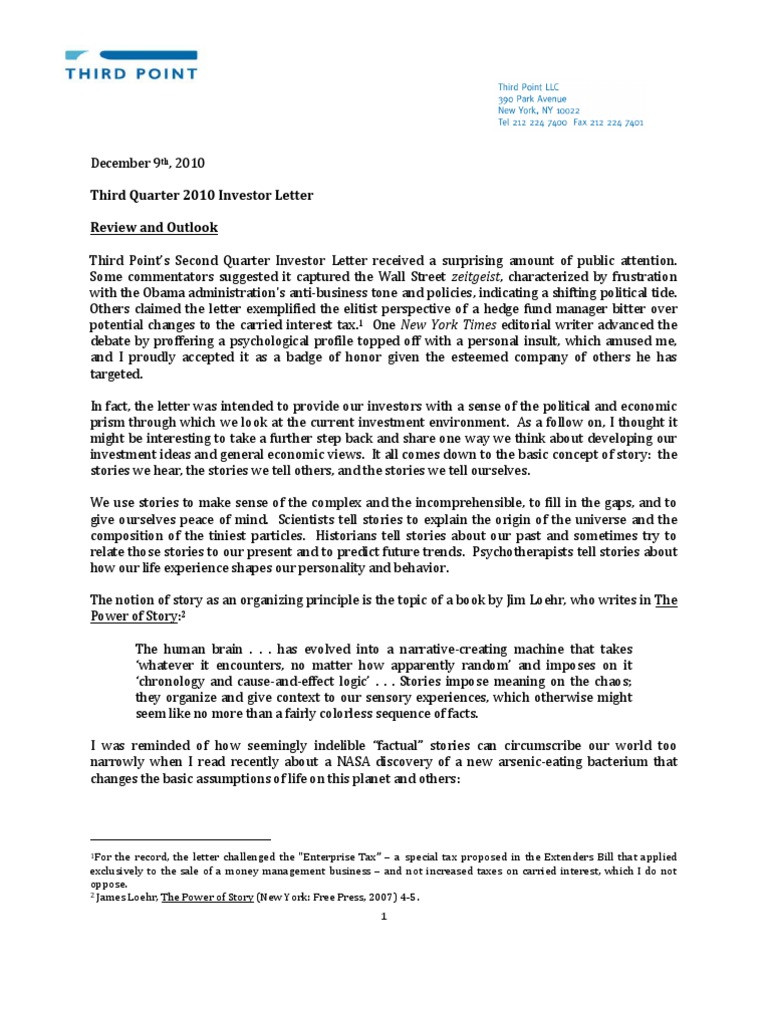 Third Point - Third Quarter Letter (2010) | PDF | Private Equity | Stocks