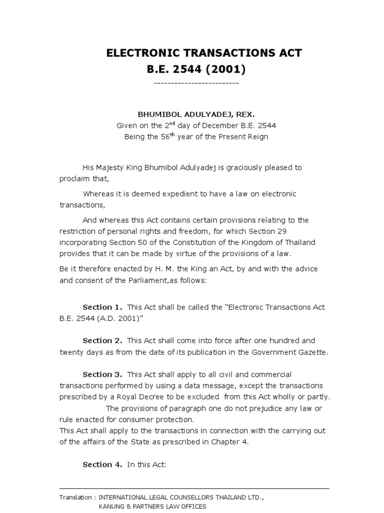 Electronic Transactions Act 2001 | PDF | Signature | Reliability ...