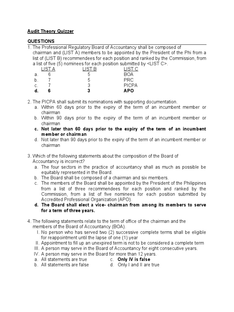 Audit Theory Quizzer | PDF | Financial Audit | Internal Control Audit Theory Quizzer | PDF | Financial Audit | Internal Control