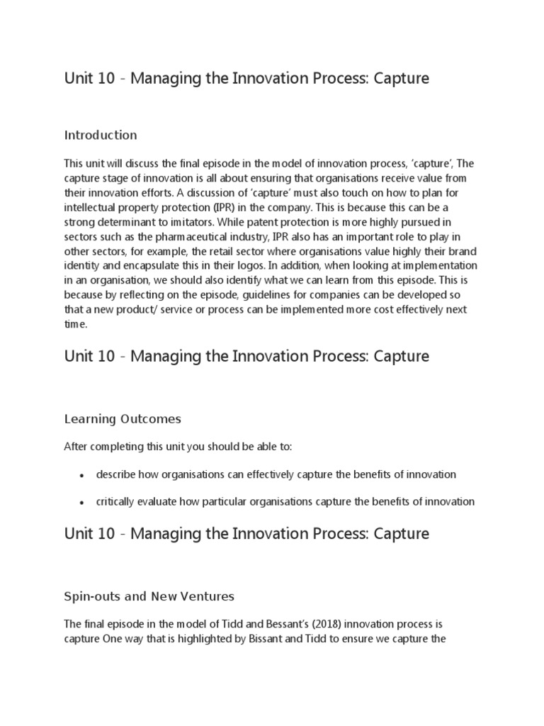 Unit 10 - Managing The Innovation Process: Capture | PDF | Innovation ...
