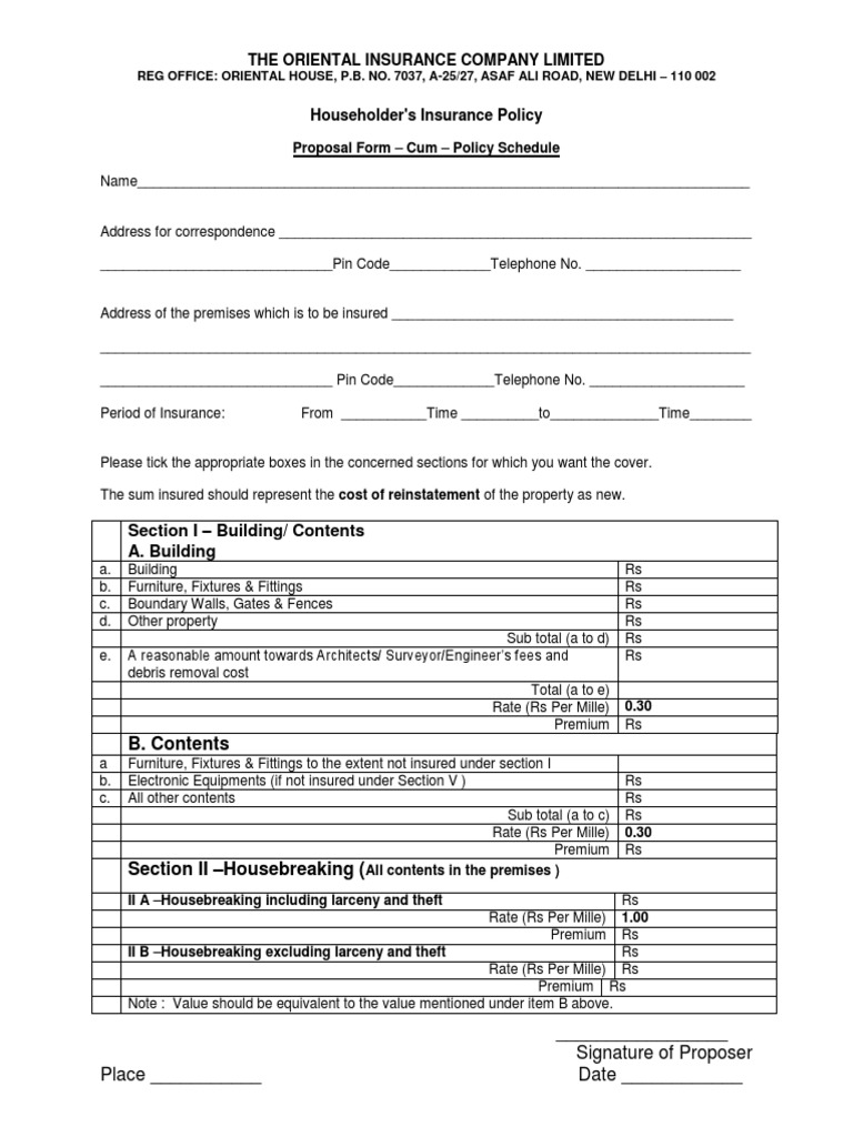 Proposal Form - Householders Insurance Policy | PDF | Insurance ...