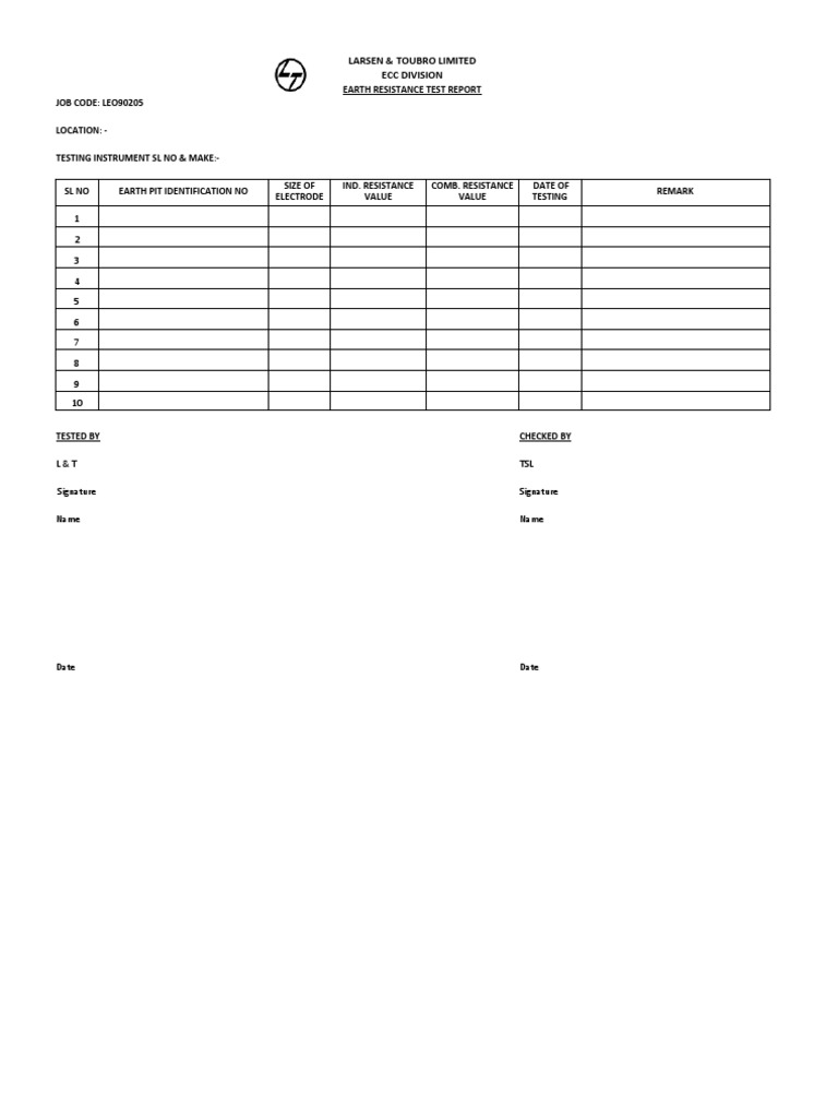 Earth Resistance Test Report Format | PDF