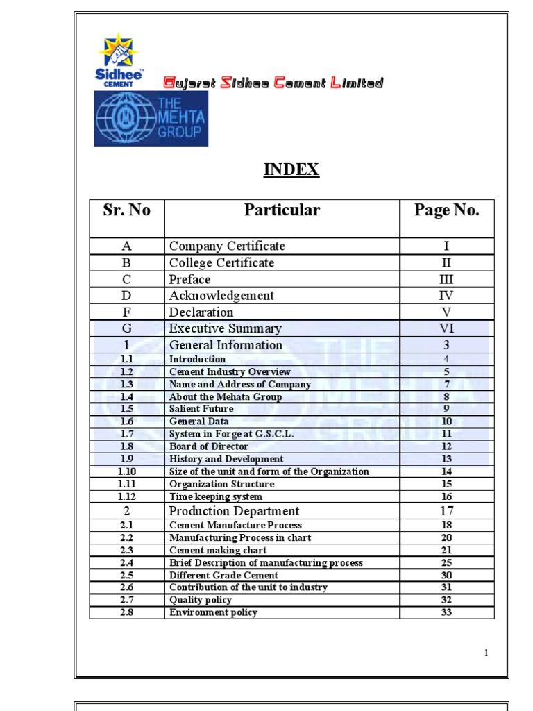 Index Sr. No Particular Page No.: G S C L | PDF | Cement | Marketing