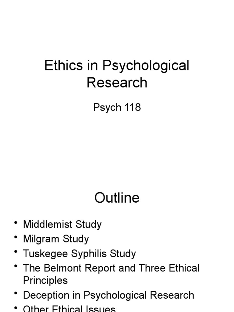 Ethics in Psychological Research: Psych 118 | PDF | Deception ...