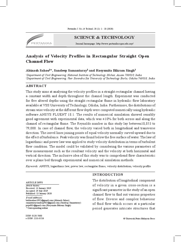 Analysis of Velocity Profiles in Rectangular Straight Open Channel Flow ...