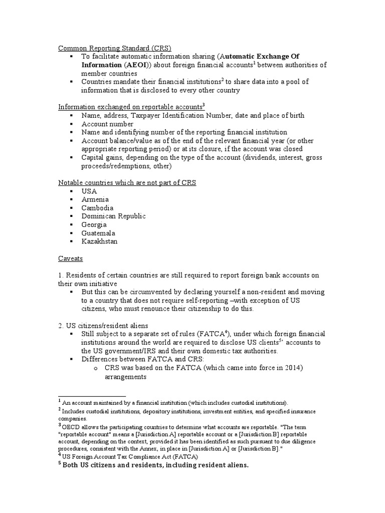 An Overview of the Common Reporting Standard for Automatic Exchange of ...