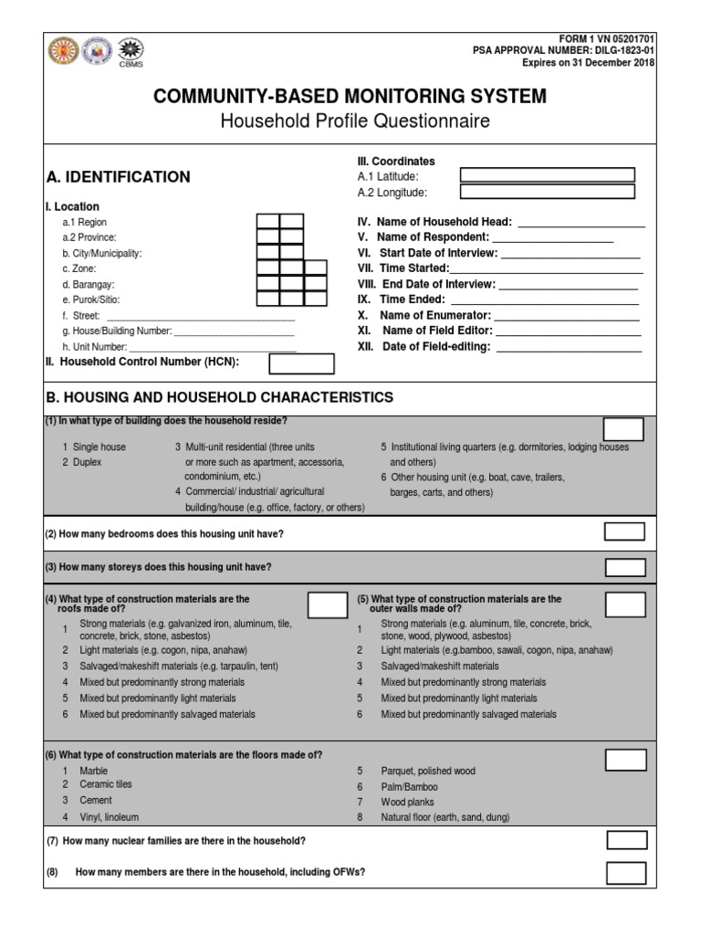 Community-Based Monitoring System: Household Profile Questionnaire ...