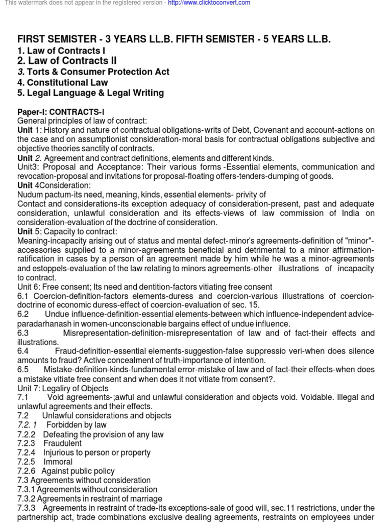 Law of Contracts II: First Semister - 3 Years Ll.B. Fifth Semister - 5 Years LL.B | PDF ...