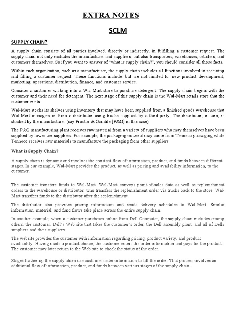 SCLM Notes | PDF | Supply Chain | Logistics