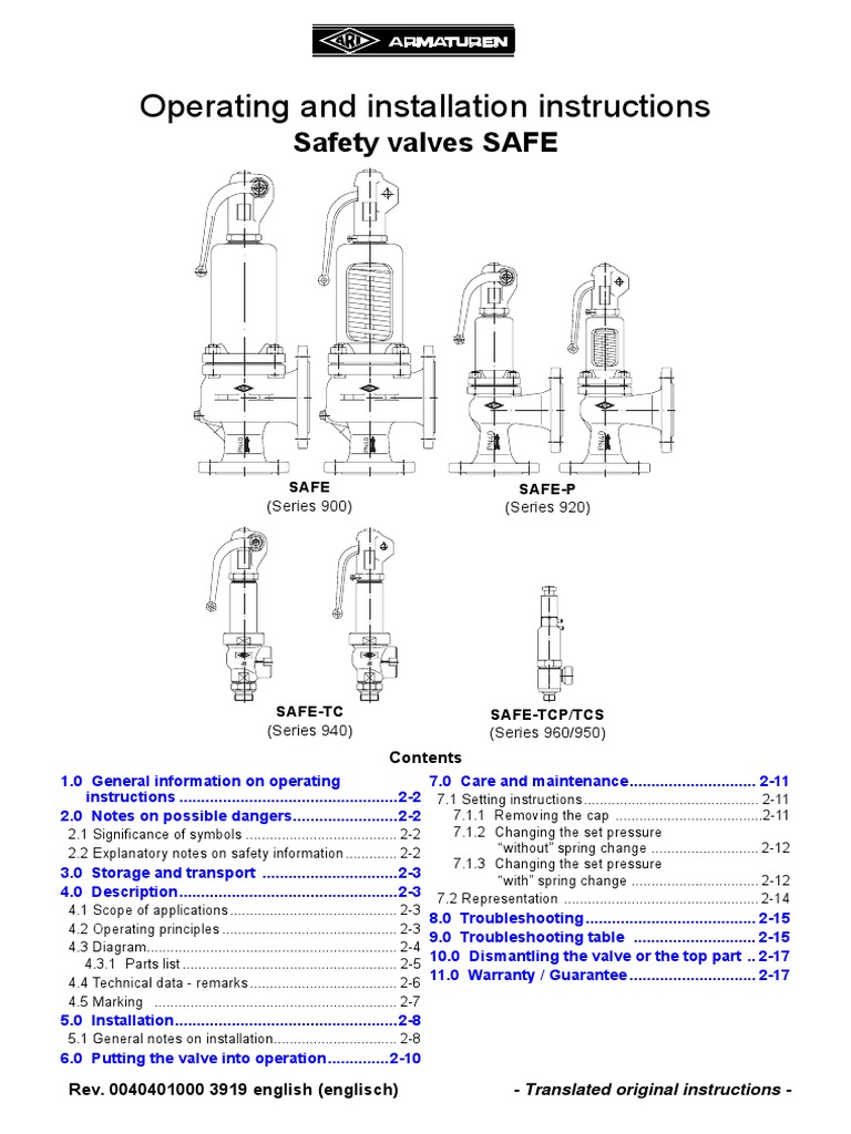 Operating and Installation Instructions: Safety Valves SAFE | PDF ...