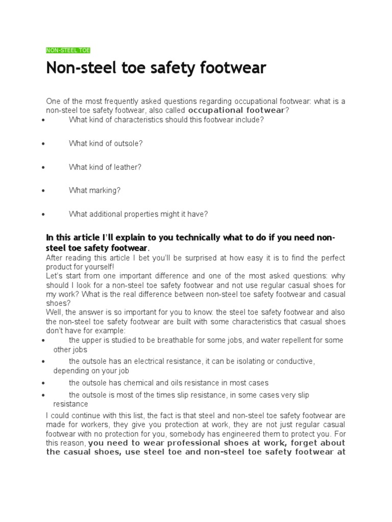 Non-Steel Toe Safety Footwear | PDF | Shoe | Leather