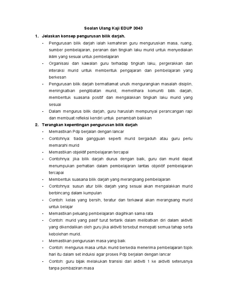 Soalan Ulang Kaji EDUP 3043 | PDF