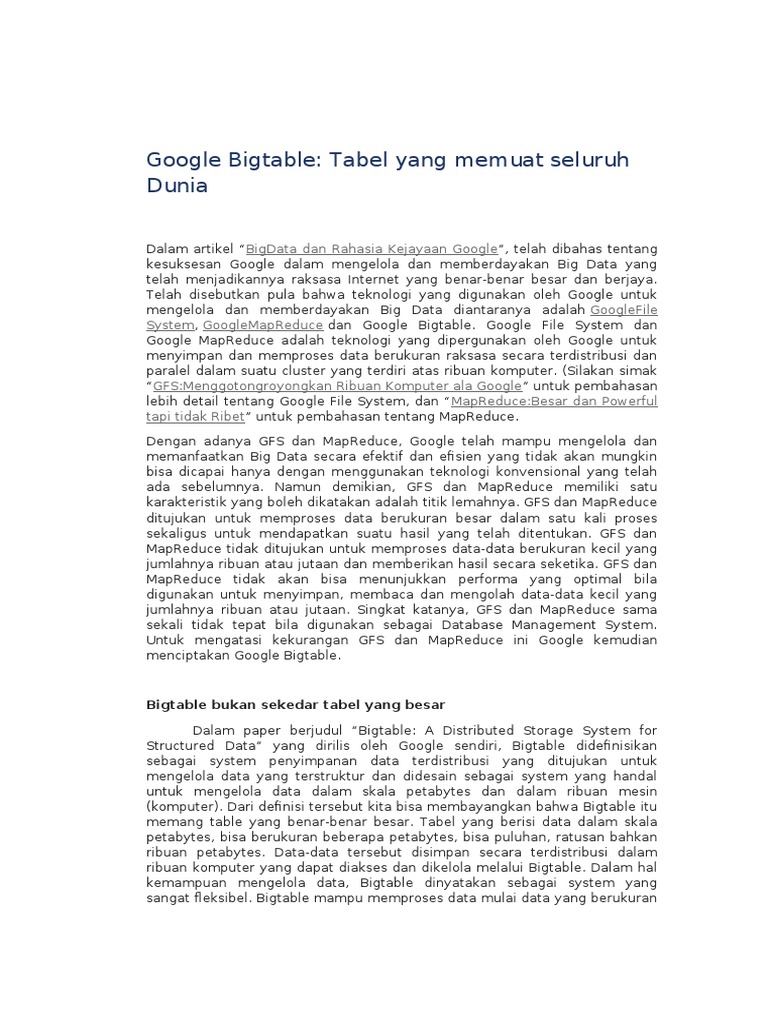 Memahami Google Bigtable untuk Big Data | PDF
