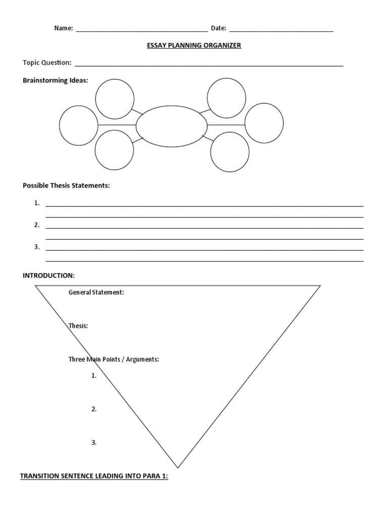 Essay Planning Organizer: Name: - Date | PDF | Paragraph | Essays