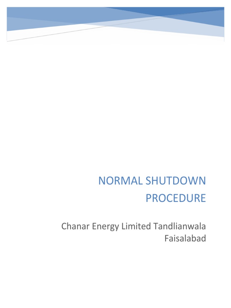 Normal Shutdown Procedure Chanar Energy Limited Tandlianwala