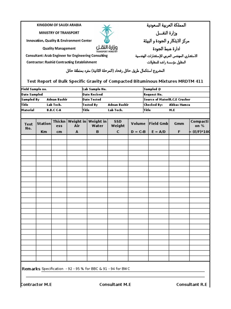 Station Volume Field GMB GMM KM CM A B C D C-B E A/D F (E/F) 100 Test ...